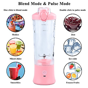 Portable Blender,MOCOPO Personal Blender for Shakes and Smoothies with 6 Blades,20 OZ Mini Blender,4000mAh Electric Blender for Kitchen,Home,Travel,Outdoor(Pink)