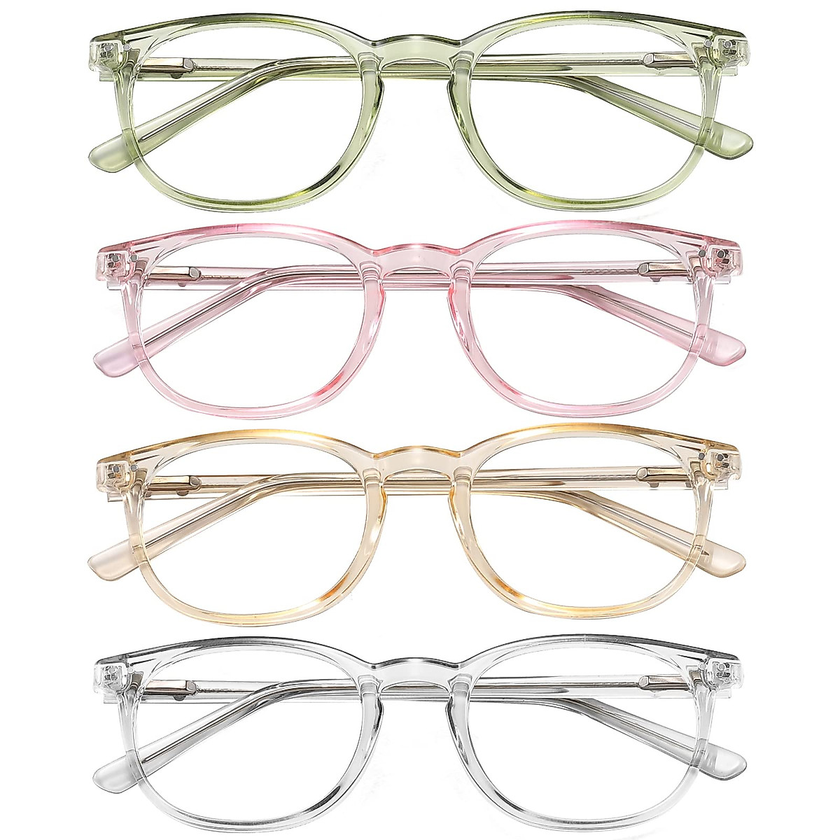 KSSESSE 4 Pack Blue Light Blocking Reading Glasses for Women Men Oval Eyeglasses Readers with Spring Hinge