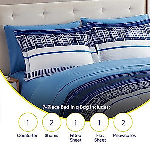 Sweet Home Collection 7 Piece Comforter Set Bag Solid Color All Season Soft Down Alternative Blanket & Luxurious Microfiber Bed Sheets, Mediterranean, King