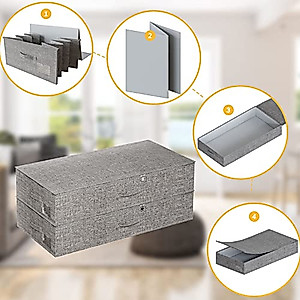 KLONVS Foldable Underbed Storage,Under Bed Storage Containers with Lids (Set of 2) for Clothing, Shoes. Clothe Storage Container with Lid, 30 x 15 x 6.7inch, Grey