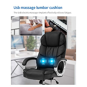 Office Chair Massage Desk Chair High Back Adjustable Ergonomic Computer Chair with Lumbar Support Headrest Armrest Task Chair Rolling Swivel PU Leather Executive Chair, Black