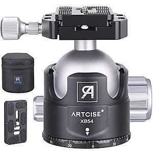 54mm Low Profile Tripod Head with 2 Arca Swiss Quick Release Plates Professional Heavy Duty Metal 360 Rotating Panoramic Ball Head for DSLR Camera Camcorder Max Loading 77.2lbs/35kg