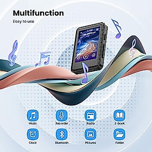ZOOAOXO 128GB MP3 Player Bluetooth 5.2 with 2.4" Full Touch Screen,Portable Music Player with Speaker, HiFi Sound Quality, E-Book, Alarm Clock, Radio, Voice Recorder, Headphones Included