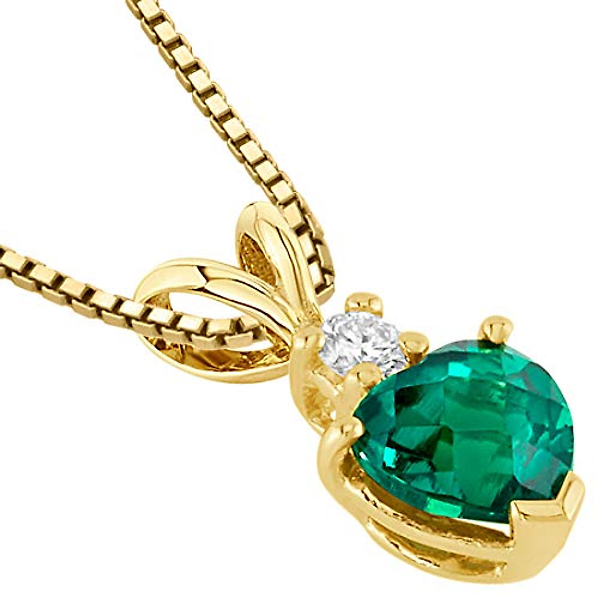 PEORA Created Emerald with Genuine Diamond Pendant in 14K Yellow Gold, Heart Shape Solitaire 6mm