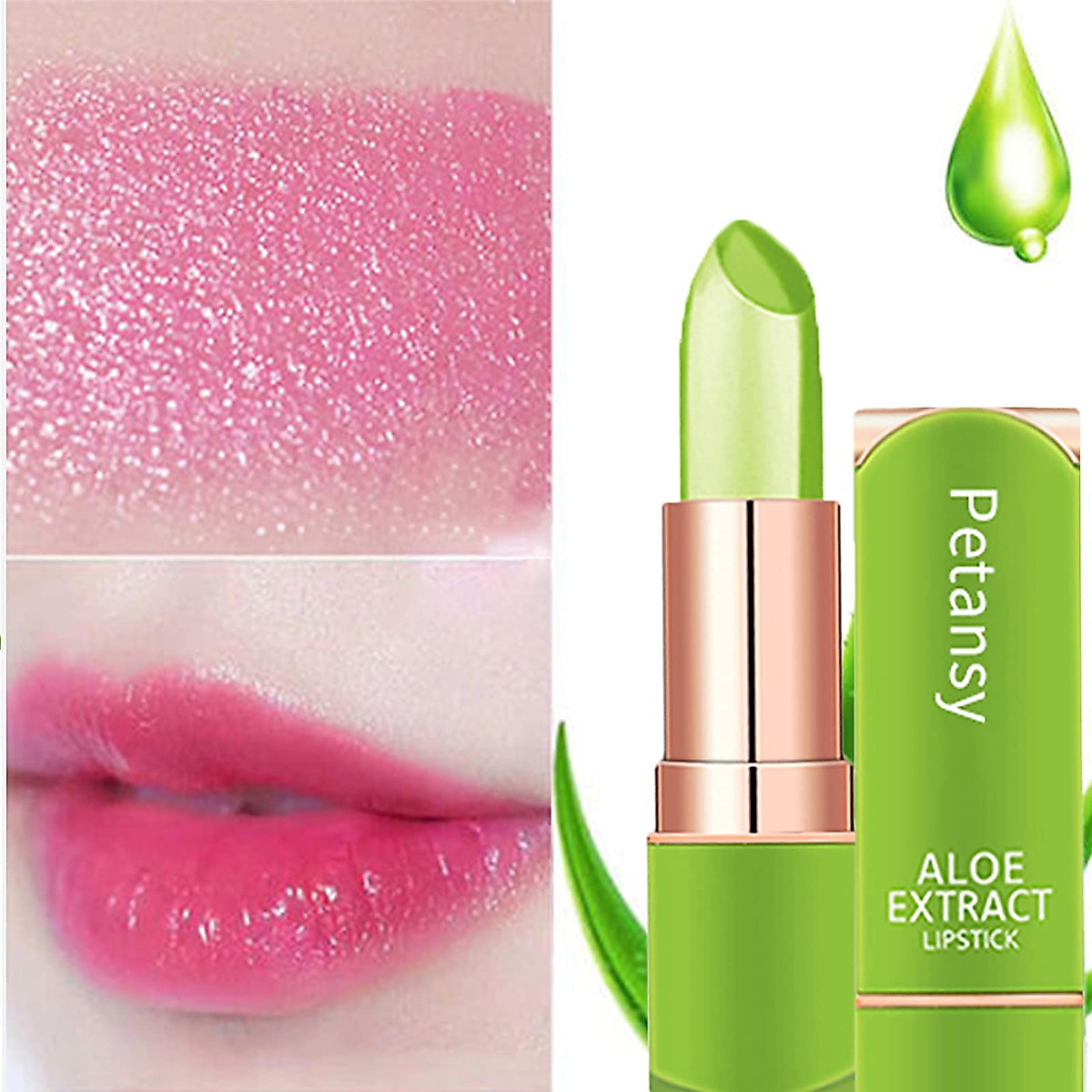 Petansy 3 Packs Aloe Vera Lipstick, Lips Moisturizer Long Lasting Nutritious Lip Balm Magic Temperature Color Change Lip Gloss-Set(A)