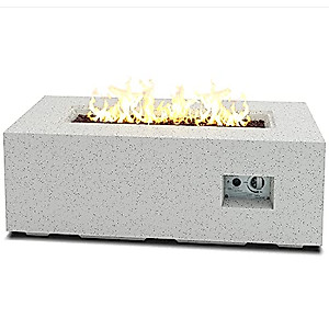 Kante 42 Inches Outdoor Propane Fire Pit Table, Rectangular Concrete Smokeless Gas Fire Pit Table for Patio Garden, 50,000 BTU Stainless Steel Burner, Waterproof Cover, Light Gray