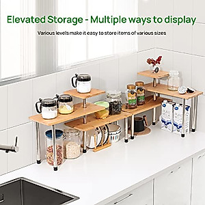 Ollieroo 3 Tier Corner Shelf Bamboo Countertop Organizer Bookshelf Display Shelves Space Saving Rack for Living Room, Kitchen, Office