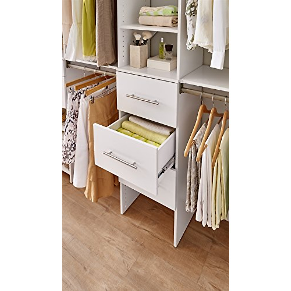 ClosetMaid SuiteSymphony Wood, Add On Accessory Modern Style, For Storage, Closet, Clothes, Size Units, Pure White/Satin Nickel, 16-Inch X 10-Inch Drawer