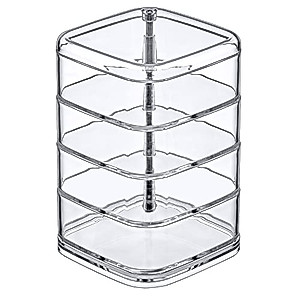 Amazing Abby - Inspire - 4-Tier Acrylic Hair Accessories Organizer with Lid, Plastic Jewelry Holder, Rotating Makeup Accessories Container, Beauty Supply Storage for Vanity and Bathroom, Clear, Square