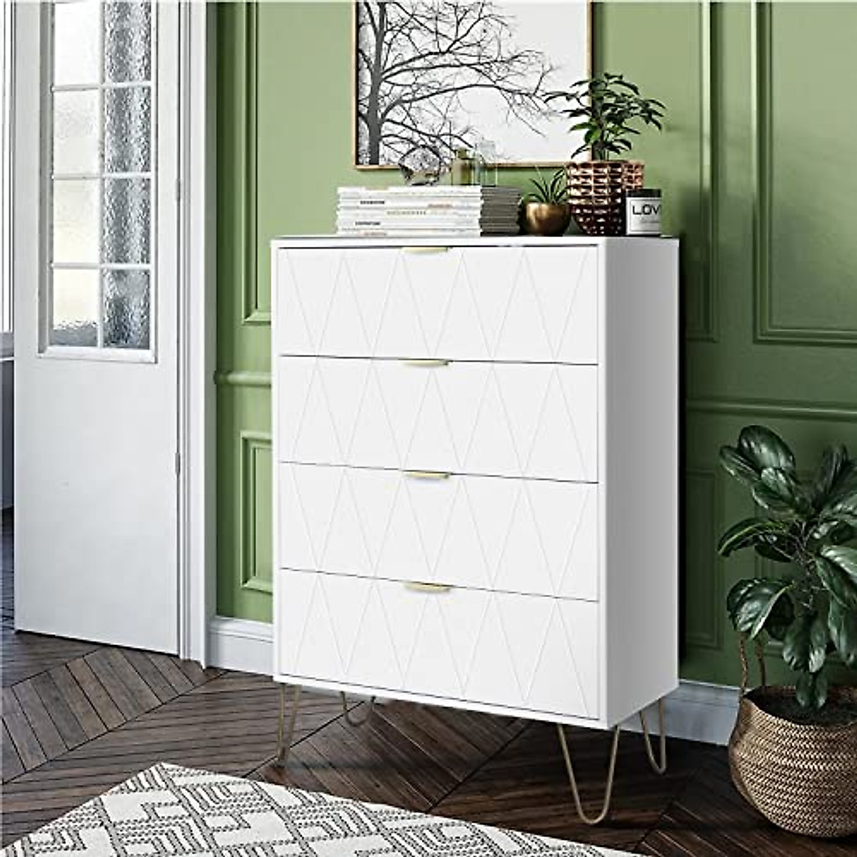 Scurrty 23.6'' 4 Drawer Dresser, Storage Cabinet, Tall Drawers Chest Organization for Closet, Bedroom, Office File Nightstand, Living Room, Entryway with 4 Metal Legs Anti-Tipping Device