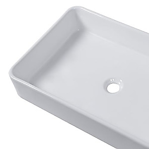 Bathroom Vessel Sink Rectangular - IOROYO 24"x16" Modern Rectangle Vessel Sink Above Counter White Ceramic Porcelain Bathroom Guestroom Lavatory Vanity Vessel Sinks Art Basin