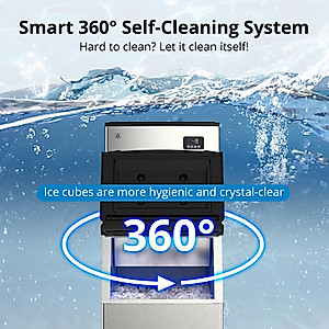 Agrestem Commercial Ice Maker Machine 350LBS/24H, Industrial Ice Mchine with 240LBS Large Storage Bin, Freestanding, Upgraded Compressor, Stainless Steel Large Ice Maker for Commercial/Restaurant/Bar