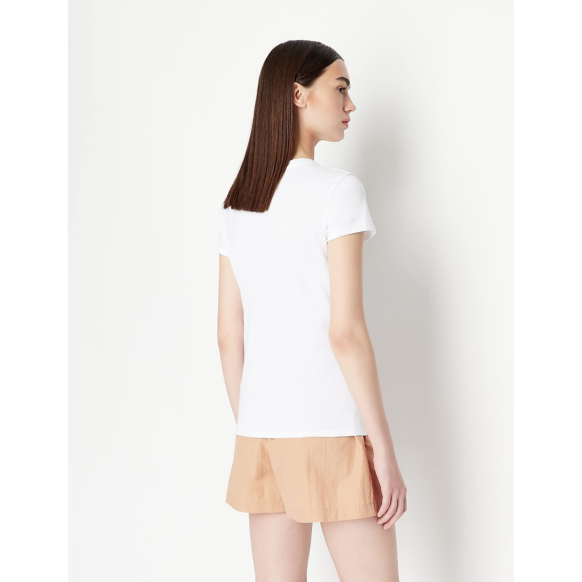 EMPORIO ARMANI Women's Crew Neck Reg Fit Summer Beats T-Shirt, Optic White, Large