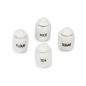 1:12 Scale Kitchen Food Accessories Miniature Sugar Shaker Candy Food Model Pretend Play 4 Jars Set Dollhouse Ornament Mini Scene Accessories Restaurant Candy Simulation (Porcelain)