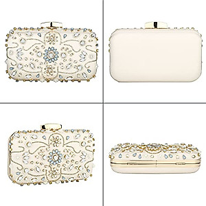 Women Noble Crystal Beaded Evening Bag Wedding Clutch Purse Champagne
