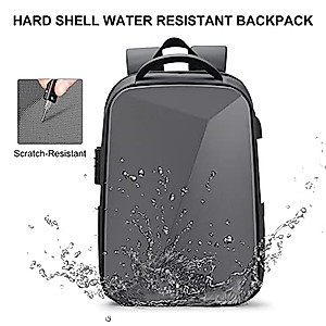 FENRUIEN Anti Theft Hard Shell Backpack 15.6-Inch,Expandable Slim Business Travel Laptop Backpack for Men,Water Resistant Grey Laptop Bag with USB Port
