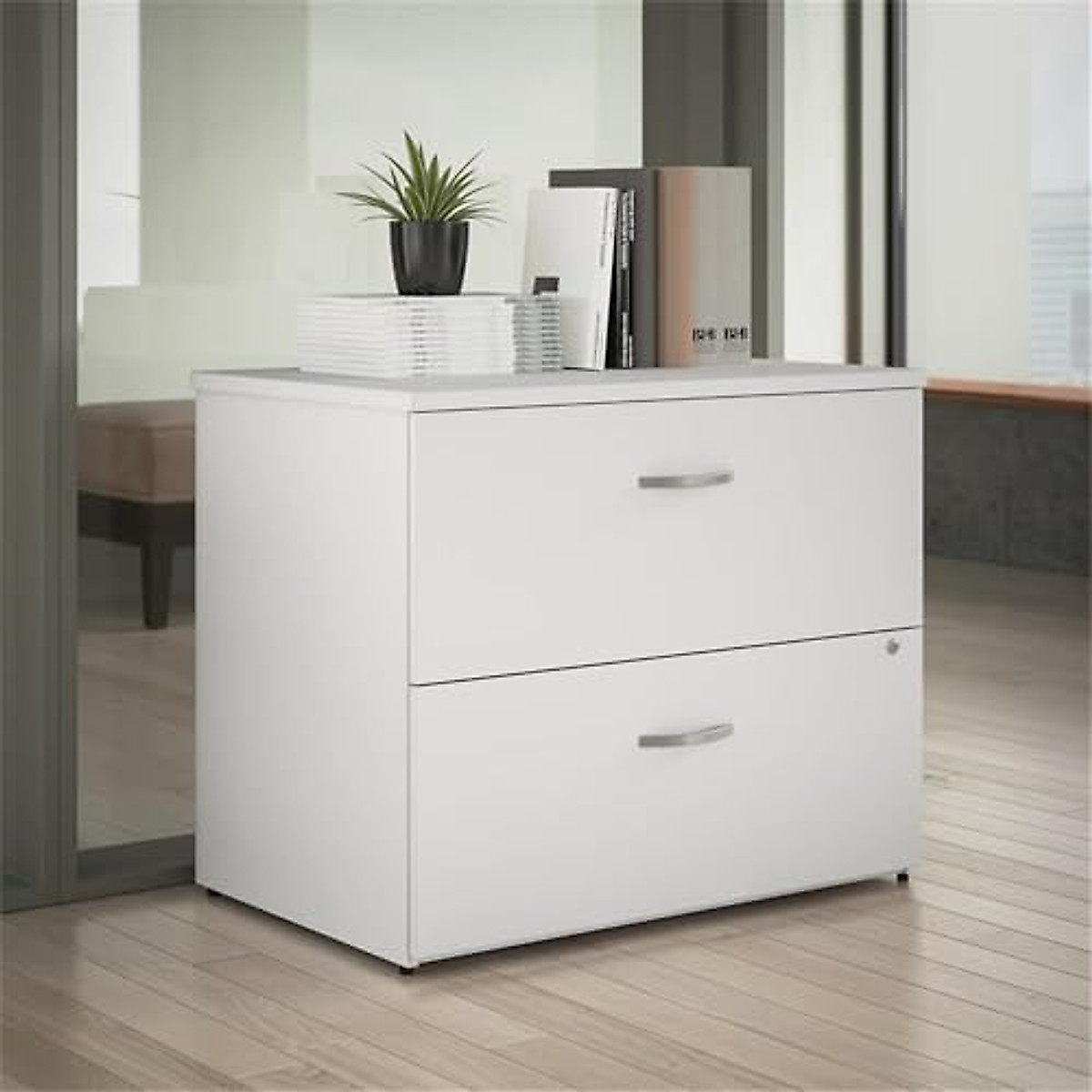 Bush Business Furniture Office in an Hour 2 Drawer Lateral File Cabinet | Locking Storage for Letter, Legal, and A4-size Documents, Pure White
