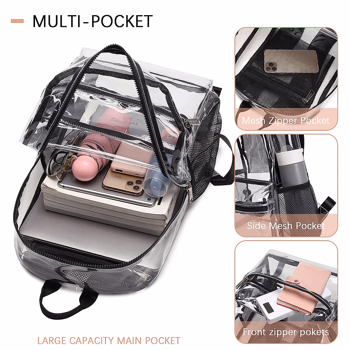 Abshoo Heavy Duty Clear Backpack stadium approved Transparent Clear Backpack for School (Grey)