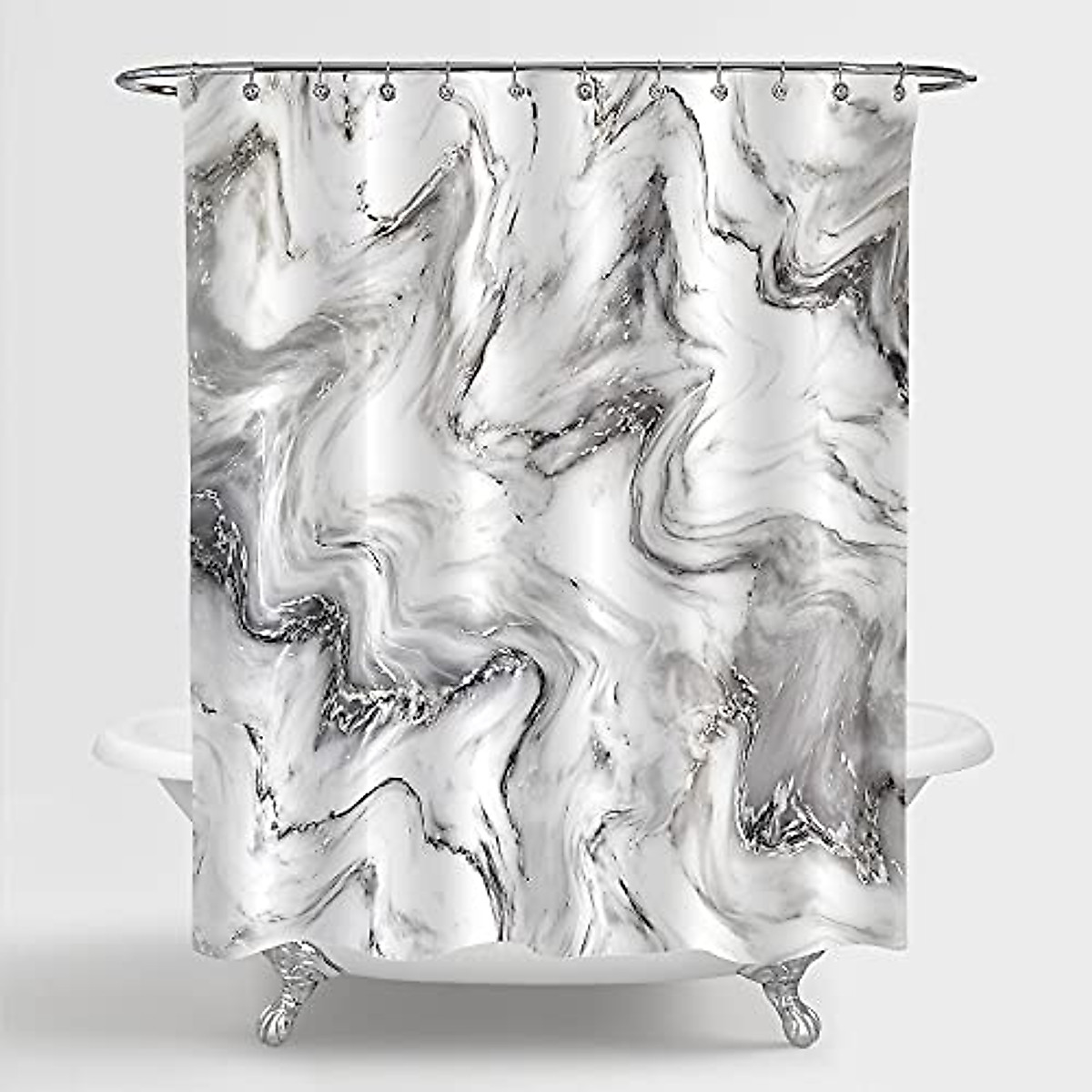 Gibelle Grey Marble Shower Curtain for Bathroom, Abstract Granite Marble Fabric Shower Curtain, Modern Luxury Art Waterproof Shower Curtain Set Unique Bath Accessories, White Gray, 72x72