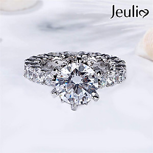 Jeulia Half Eternity Wedding Band Sterling Silver Sapphire Stackable Engagement Rings White Diamond Cubic Zirconia CZ Anniversary Promise Rings with Jewelry Box (5)