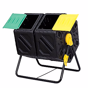 F2C Dual Chamber 37 Gallon Compost Tumbler All-Season Outdoor BPA Free Large Composter Bin w/ 2 Sliding Doors and Solid Steel Frame (37 Gallon)
