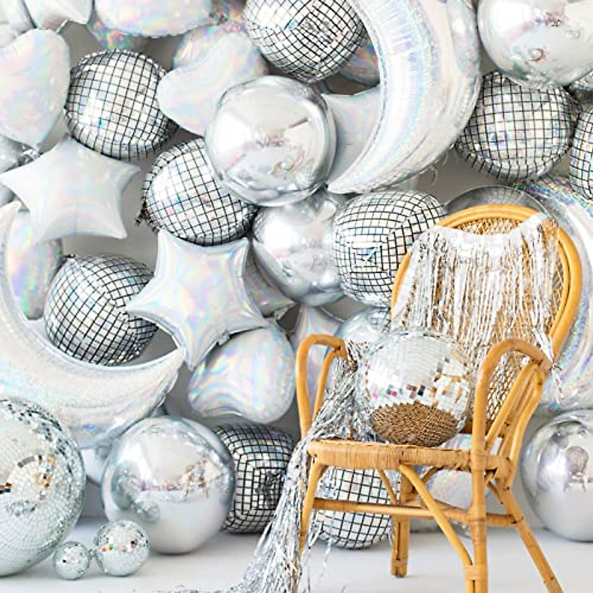 PartyWoo Silver Star Balloons 6 pcs and 6 pcs Disco Silver Foil Balloons