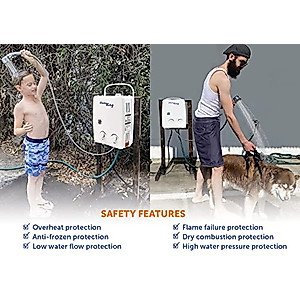 Flame King YSNAZ132 Portable Tankless Water Heater Propane Gas 5L 1.32GPM at 34,000 BTU, Outdoor Instant Hot Water Shower for RV, Camping, Farm, Cabins