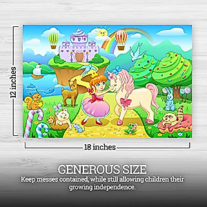 Klean Kids Princess and Unicorn Disposable Placemats for Toddlers and Baby (40 Pack) - Fun Disposable Table Mats for Kids That Keep Children Happy at Restaurants and Protect Dining Table