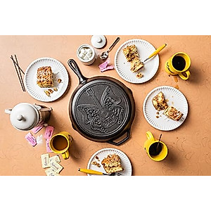 Lodge 12 Inch Dolly Parton Pre-Seasoned Cast Iron Stamped Skillet - Signature Teardrop Handle - Use in the Oven, on the Stove, on the Grill, or Over a Campfire, Black