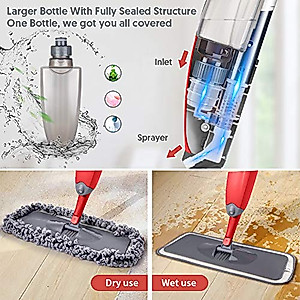 HOMTOYOU Microfiber Spray Mop for Floor Cleaning, Dry Wet Hardwood Kitchen Floor Mop with 635ml Water Tank 360 Degree Spin Dust Chenille Mop with 3 Reusable Refills for Laminate Tile Marble