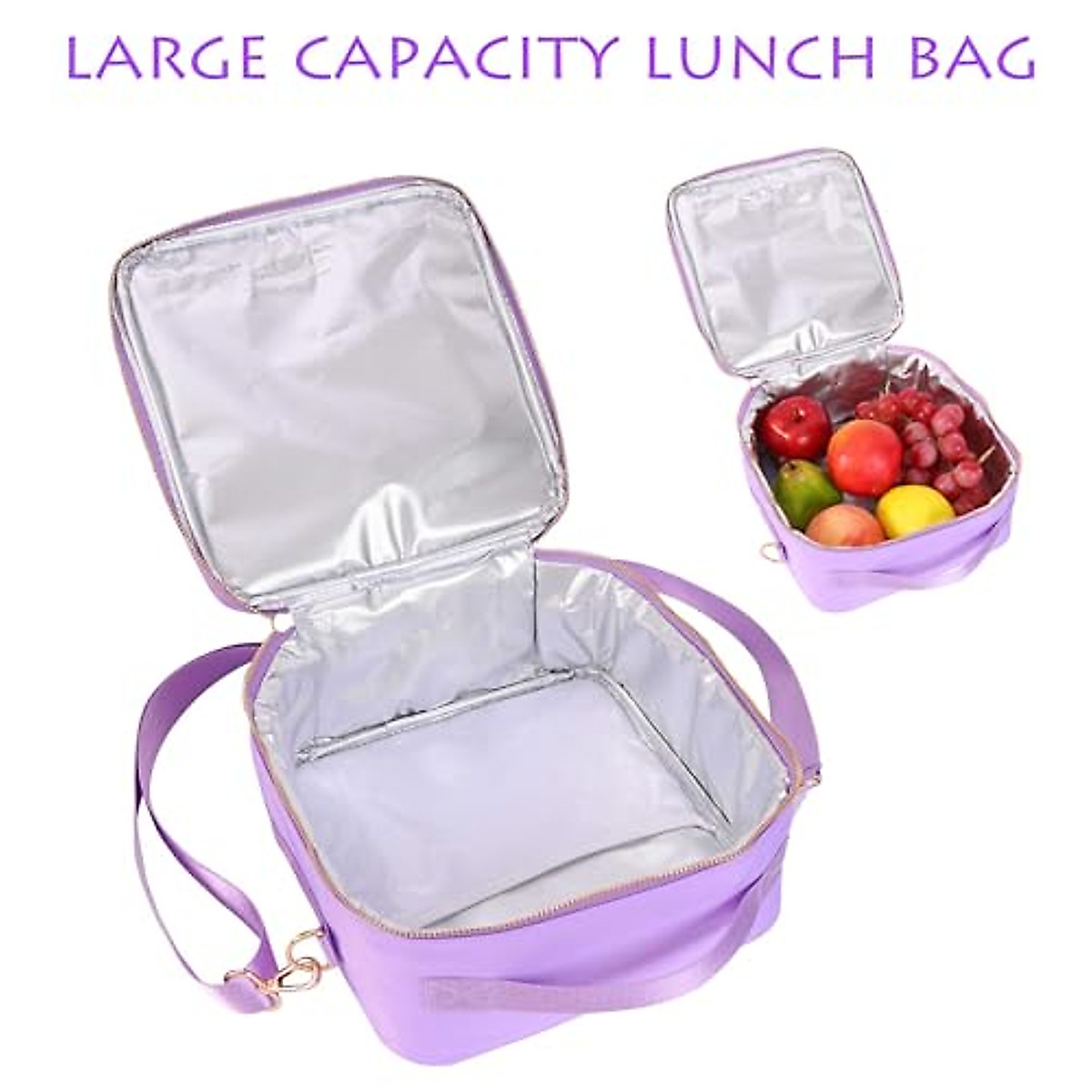 HASOIY Personalized Colorful Letter Patch Insulated Lunch Bag Custom Glitter Varsity Letters Reusable Lunchbox For Kids (purple)