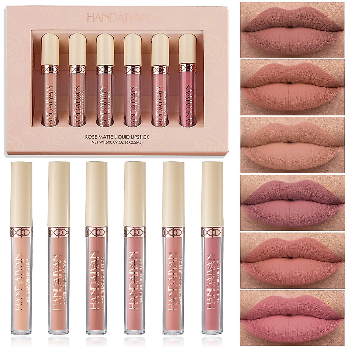 BKPPLZP 6PCS Matte Liquid Lipstick Sets,Nude Lip Stain,Lasting Waterproof Matte Lipstick Set,Non-Stick Cup,Fade-Free Lip Gloss Set ,Ladides Long wear Lip Makeup Lipstick Set（SetB