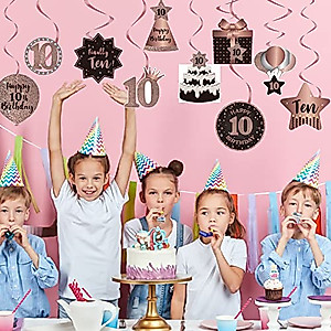 Happy 10th Birthday Hanging Swirls Streams Ceiling Decorations, Celebration 10 Foil Hanging Swirls with Cutouts for 10 Years Old Rose Gold Birthday Party Decorations Supplies