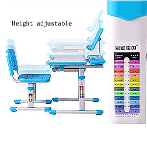 YokIma Household Laptop Table Children's Desk Chair Set Height Adjustable Kids Student School Study Table Work Station with Storage Pink Blue Drop-Leaf Table (Blue 70cm)