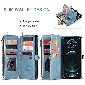 CaseMe Logo View for iPhone 13 Pro Max Magsafe Wallet Case Credit Card Holder,PU Leather Flip Lanyard Strap Wristlet Zipper Wireless Charging Women Men for iPhone 13 Pro Max Phone case(Tiffany Blue)