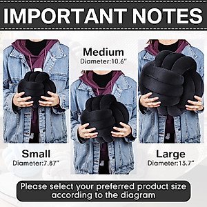 Namalu 2 Pieces Knot Ball Pillows Round Plush Aesthetic Cushion Pillows Soft Stress Relieving Cute Decorative Knotted Pillows for Kids Bed Sofa Bedroom Decor (Black, 7.87 Inches)