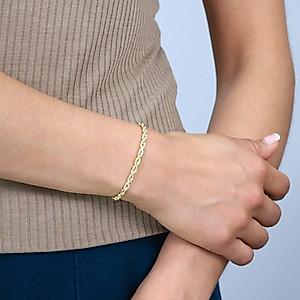 Nuragold 10k Yellow Gold 4mm Rope Chain Diamond Cut Bracelet or Anklet, Mens Womens Jewelry 7" 7.5" 8" 8.5" 9"