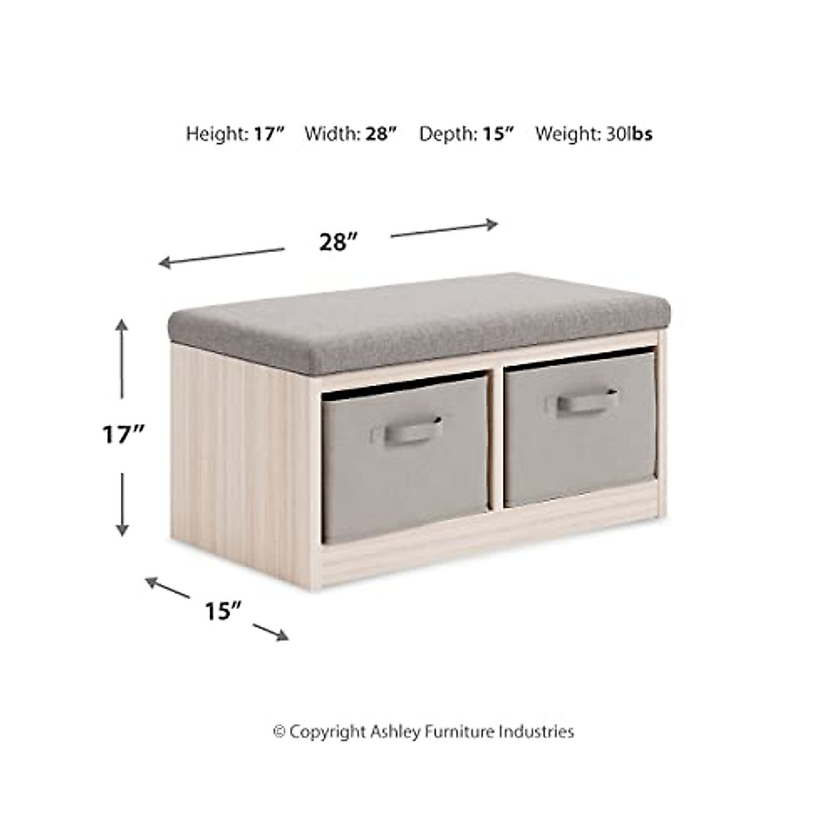 Signature Design by Ashley Blariden Upholstered Storage Bench with Removable Baskets, Gray