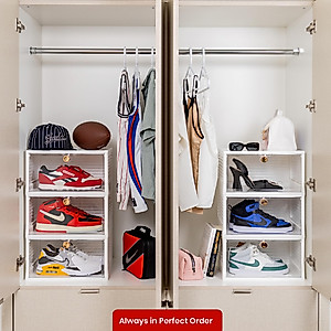 Shoe Storage Boxes – 6 Pack XX-Large White Stackable Shoe Containers – Shoe Organizer Space Saver for Closet, Bedroom – Plastic Shoe Boxes for US Size up to 14,15 – Sneaker Boxes (White) (white)