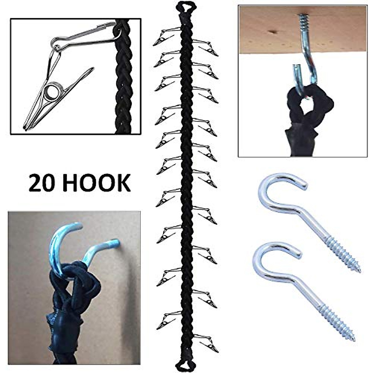 Storage Chain Cap Organizer hat Rack System Caps Holder Baseball Cap Organizer with 20 Stainless Steel Clips Hanging & Hardware, Wall Mounted or Ceiling Mounted/Closet Organizer Toy Chain Toy Storage