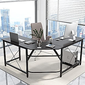 L Shaped Gaming Desk, L Desk Computer Corner Desk, soges 59 x 59 inches Large L Shaped Desk for Home Office, Sturdy Writing Desk Writing Workstation Gaming Table