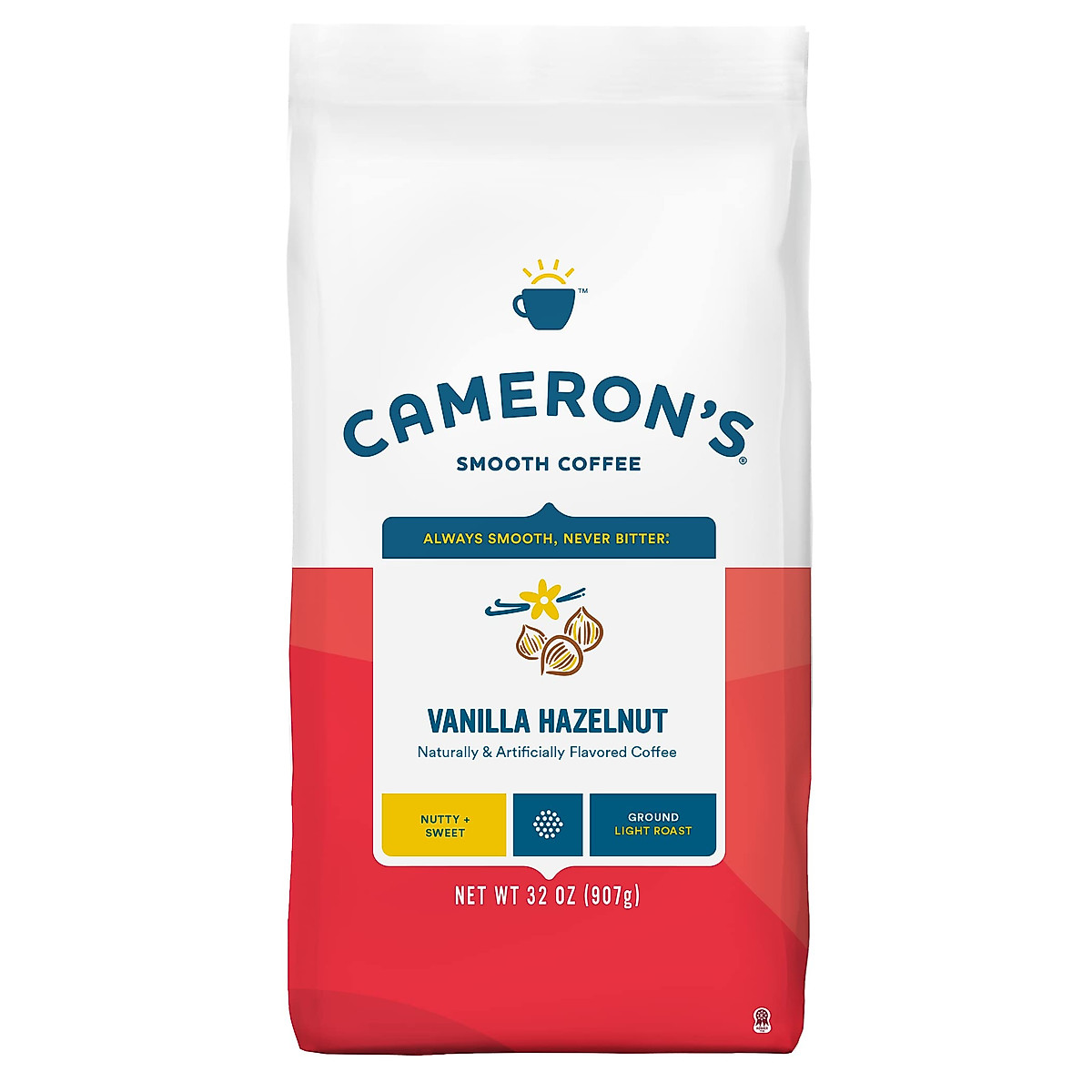 Cameron's Coffee Roasted Ground Coffee Bag, Flavored, Vanilla Hazelnut, 32 Ounce, (Pack of 1)