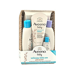 Aveeno Baby Welcome Little One Gift Basket, Baby Skincare Set with Baby Body Wash & Shampoo, Calming Bath Wash, All Over Baby Wipes, & Daily Moisturizing Lotion, 5 Items