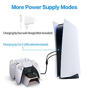 Controller Charging Station, SEVENKA Charger Dock, Fast Charging Stand Compatible with PlayStation 5/PS5 Dualsense Controller, Dual USB C Fast Charging for Dual Controller