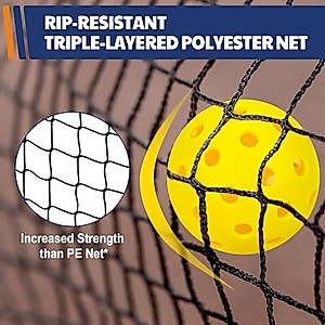 JAYA Pickleball Nets Portable Outdoor, 22FT Regulation Size Pickleball Net with Carrying Bag for Driveway Backyards Golden Yellow with Flag Blue