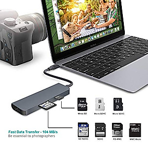 USB C Hub HDMI,7-in-1 Aluminum USB Type C Multi-port Adapter Dongle with 4K HDMI, 60W PD Charging,3 USB 3.0 Ports,SDMicro,Compatible with MacBook,HP Spectre,Dell XPS, Lenovo Yoga,ChromeBook,Surface Go