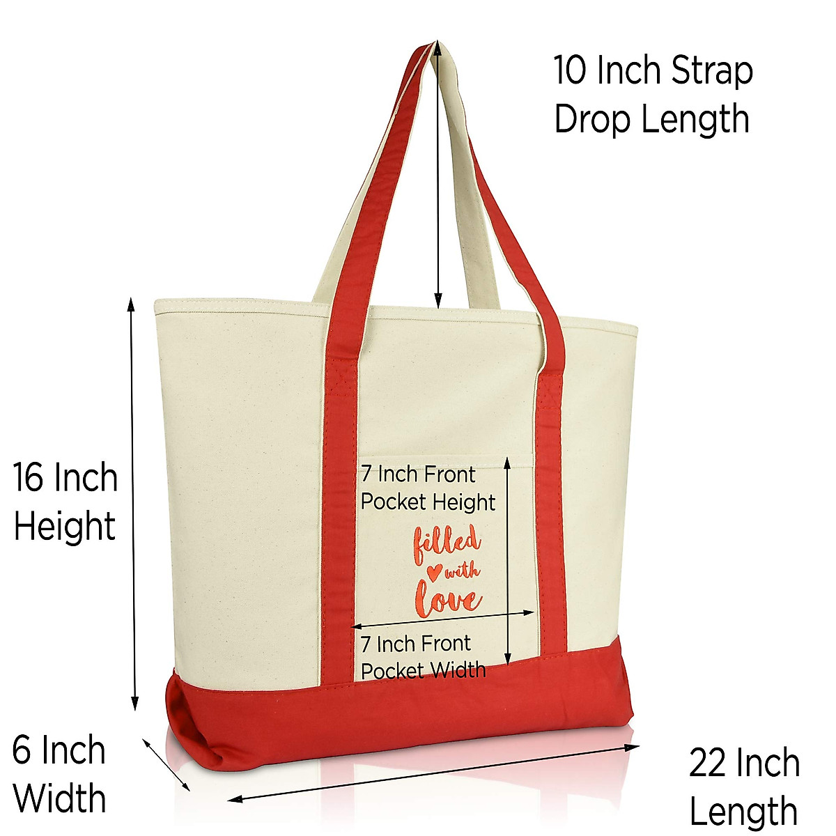 DALIX Filled With Love Cute Cotton Tote Bag in Red