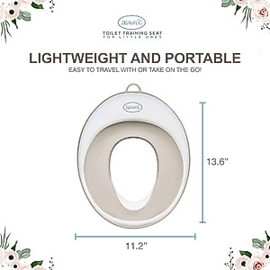 Baby and Toddler Potty Training Seat For Boys and Girls by LittleBearBig - Portable White and Gray Topseat for Toilet with Hook - Fits Oval/Round Lid - Travel Friendly - Stylish Design -Non-Slip Ring
