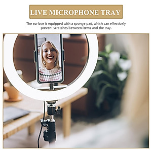 Microphone Stand Clamp- On Utility Shelf Adjustable Table Live Broadcast Mic Stand Phone Clip Holder Rack Music Sheet for Microphone Instrument Accessory Black