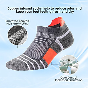 Kodal Copper Cushioned Athletic Ankle Socks, Low Cut Training Socks, Odor Free, Moisture Wicking, Arch Compression (5 Pairs)